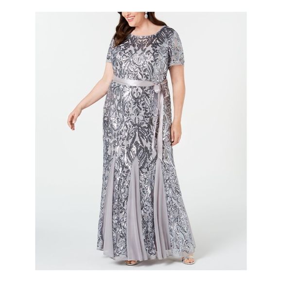 R&M Richards | Dresses | Rm Richards Womens Silver Belted Lined Short ...